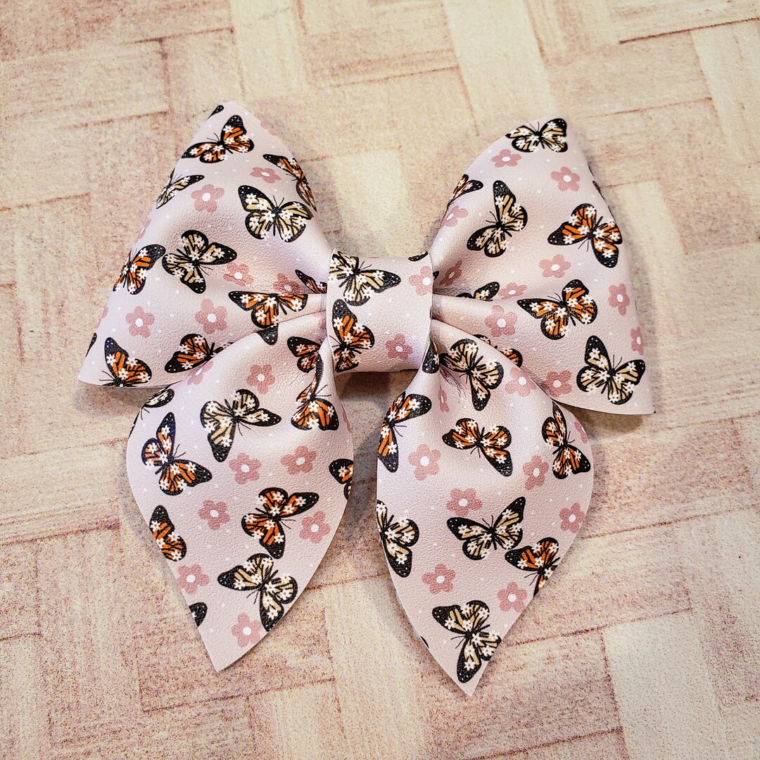 Butterfly Bow, Easter Bow, Sailor Bow, Spring Bow, Faux Leather Bow ...
