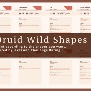 Druid Wild Shapes Deck of Cards DIGITAL DOWNLOAD - Etsy