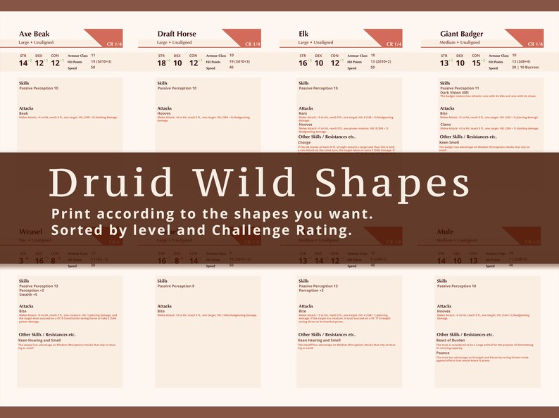 Druid Wild Shapes Deck of Cards DIGITAL DOWNLOAD - Etsy