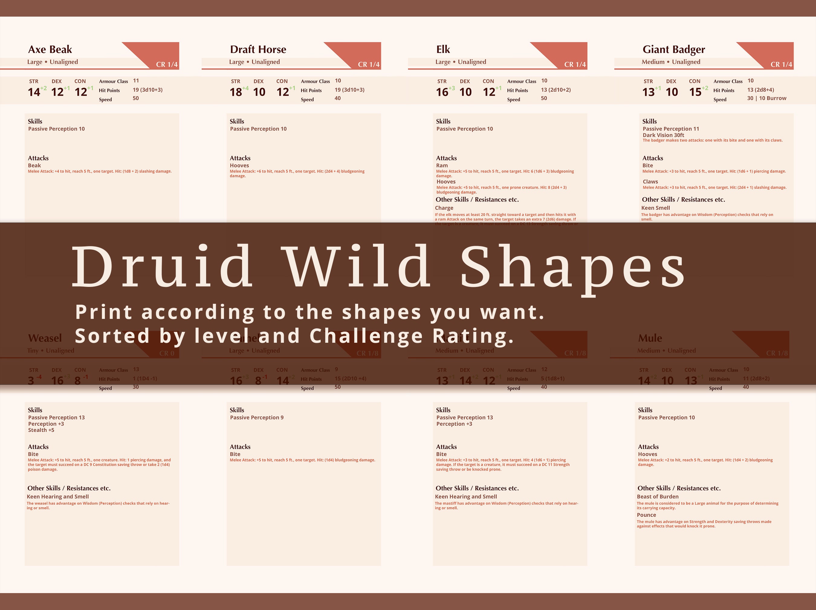Druid Wild Shapes Deck of Cards DIGITAL DOWNLOAD - Etsy