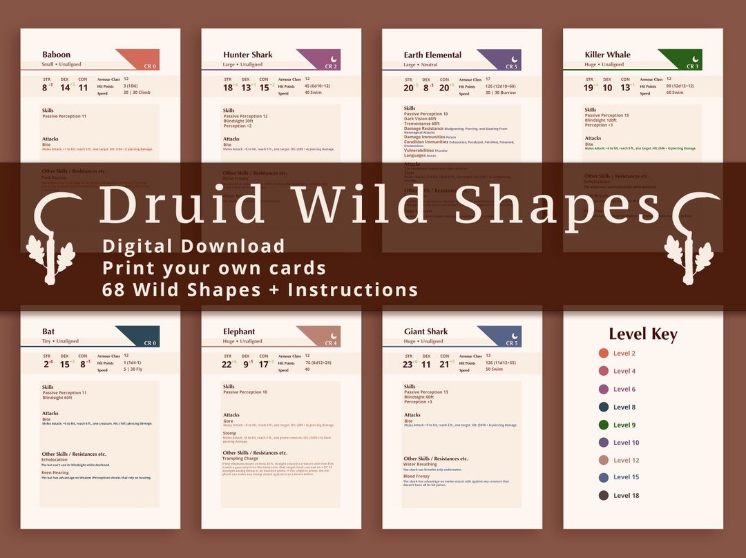 Druid Wild Shapes Deck of Cards DIGITAL DOWNLOAD - Etsy
