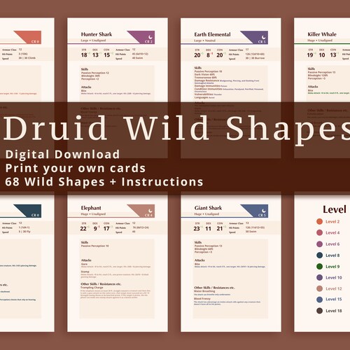 Druid Wild Shapes Deck of Cards DIGITAL DOWNLOAD - Etsy