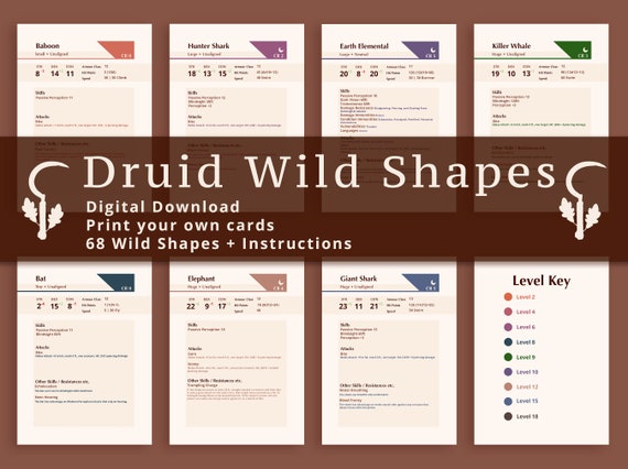 Druid Wild Shapes Deck of Cards DIGITAL DOWNLOAD - Etsy