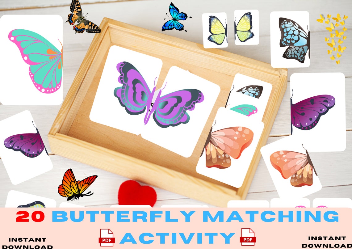 Butterfly Matching Activity Cards Printablepreschool Matching - Etsy