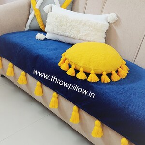 Dark Blue Sofa Cover With Tassels Custom Made Sofa Cover 1/2/3/4 Seater ...