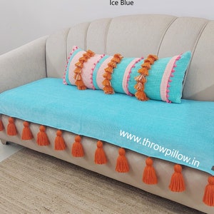 Dark Blue Sofa Cover With Tassels Custom Made Sofa Cover 1/2/3/4 Seater ...