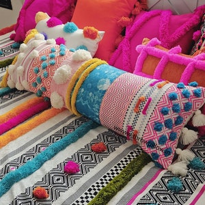 Dorm Room Delight: Pastel Oversize Rectangular Lumbar Cushion With Pom ...