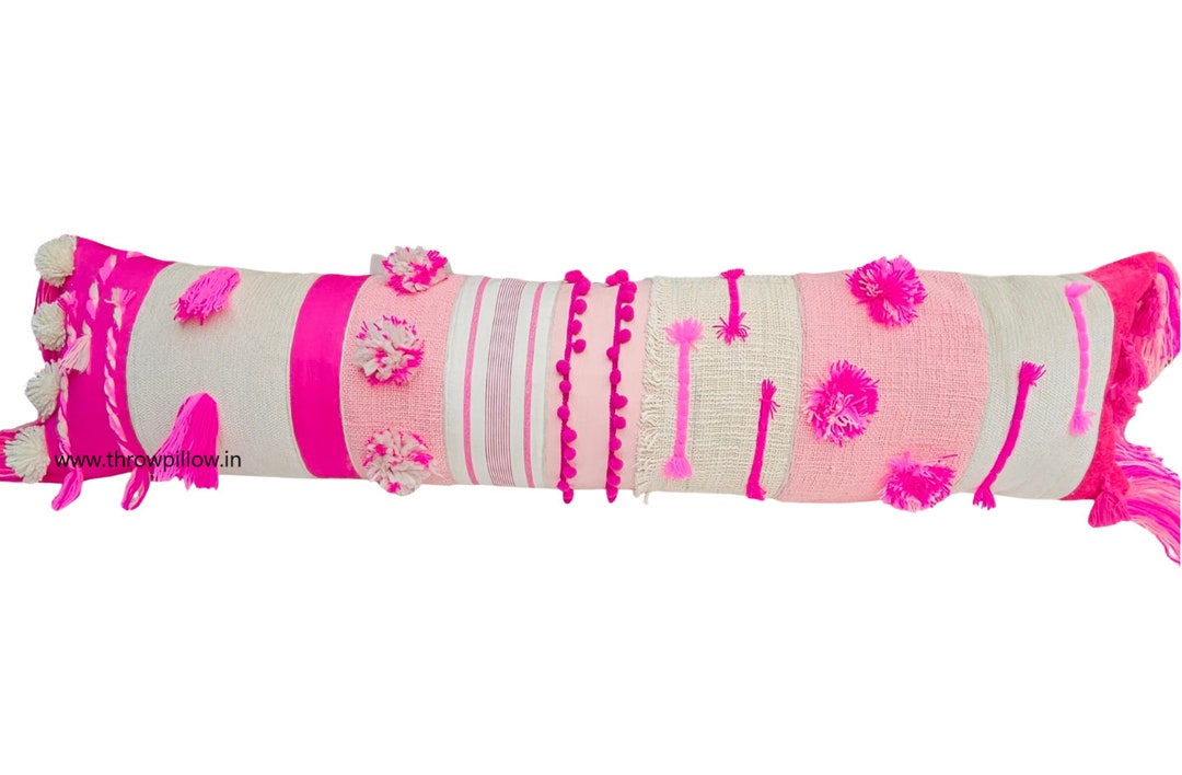 Handmade Textured Pink White Oversize Pillow Large Rectangular Lumbar ...