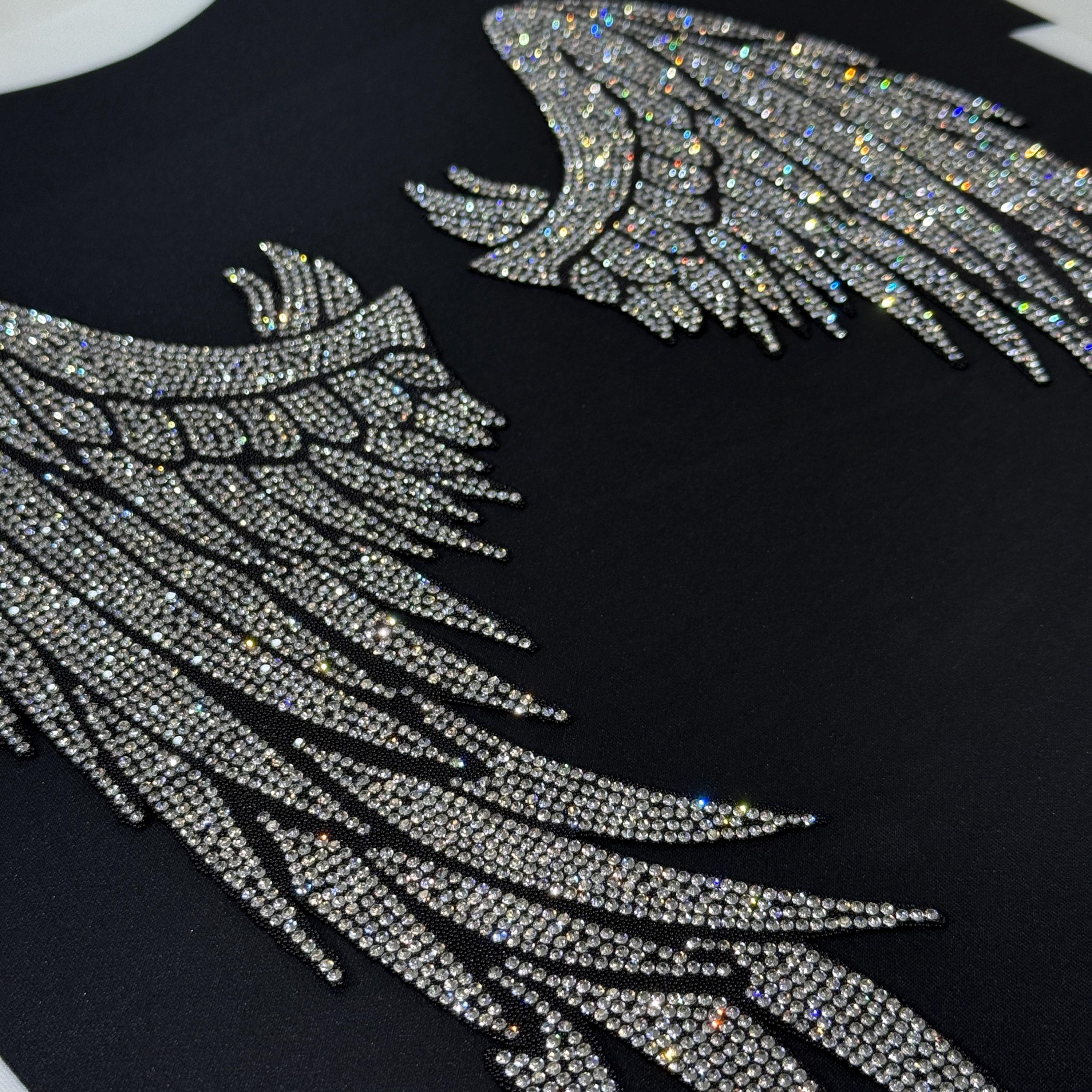 Iron on Crystal Angel Wings Rhinestone Patch - Hot-fix - Heat Press ...