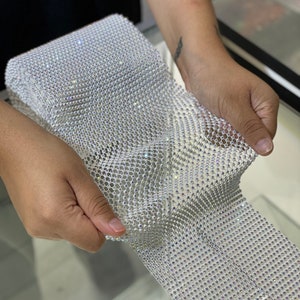 WHITE/CLEAR Stretchable Rhinestone Fabric / Crystal Elastic Fabric - X ...