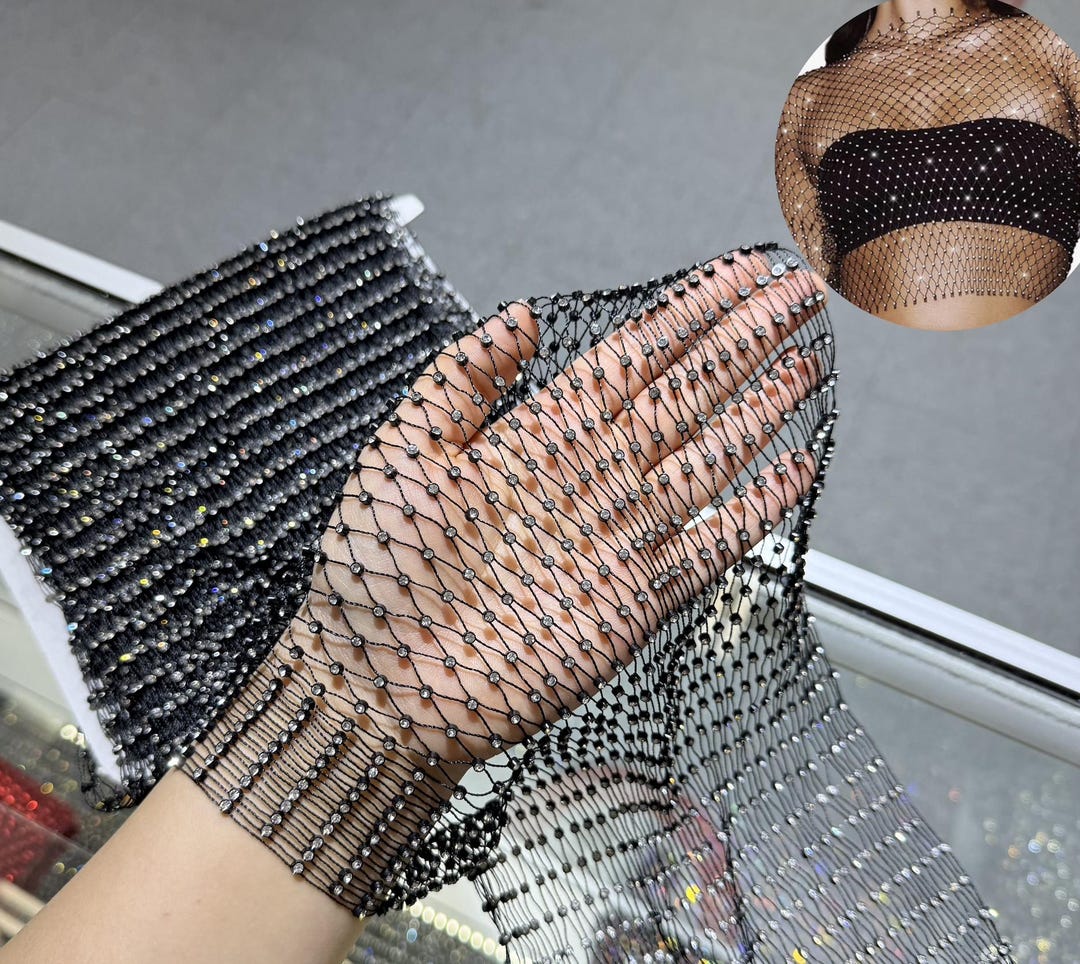 Rhinestone Fishnet Fabric – SS8 Crystal Mesh by the Yard | Sparkling ...
