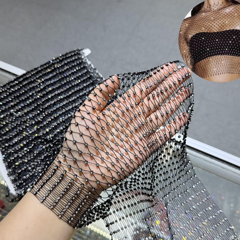 Rhinestone Fishnet Fabric - Etsy