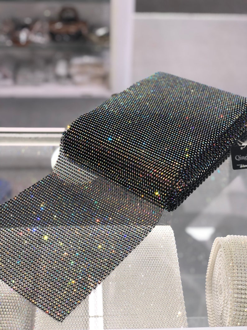 BLACK / CRYSTAL AB Stretchable Rhinestone Fabric / X Fabric - Etsy