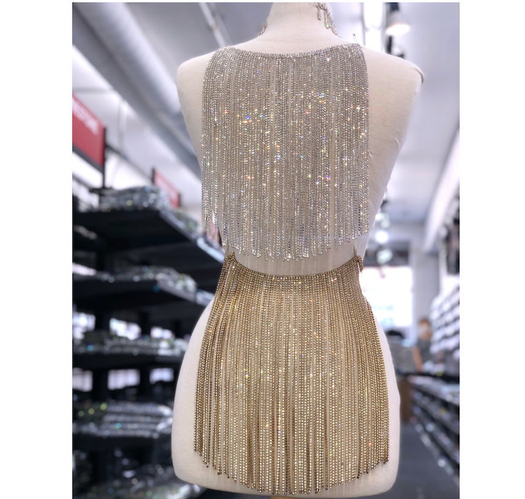 12" Inches Long Rhinestone Fringe I High Quality Rhinestone Trim ...