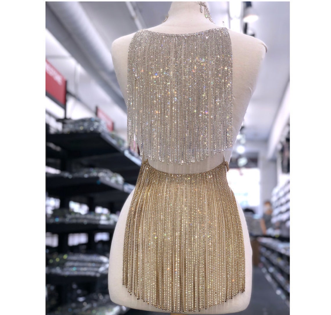 12" Inches Long Rhinestone Fringe I High Quality Rhinestone Trim ...