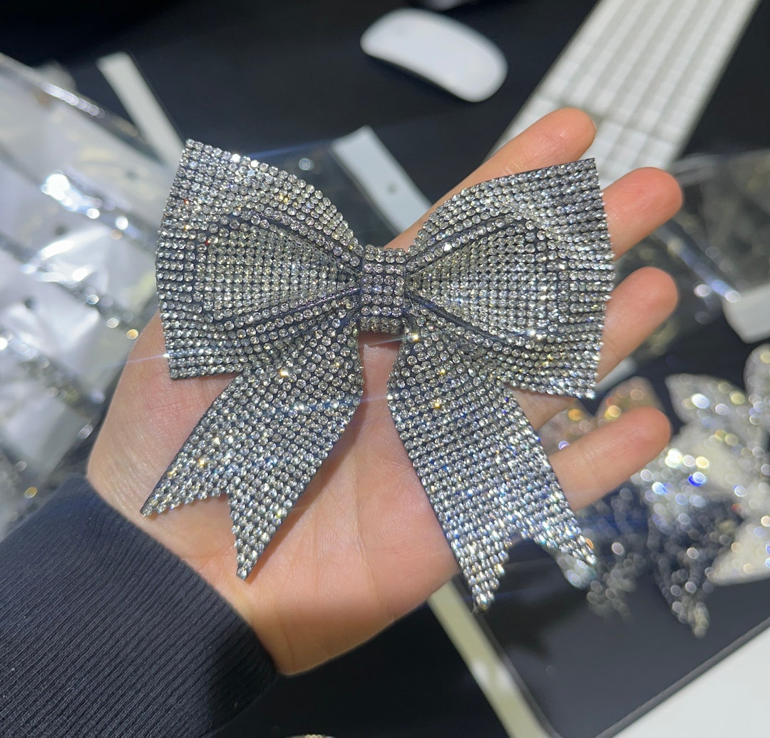 Rhinestone Bow Patch Ready to Sew on - Glue On- DIY Cheer Bow - Bling ...