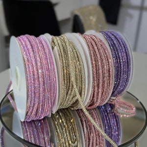 3MM Rhinestone String -pink,violet, Pink AB Crystal Tube - Trim - DIY ...