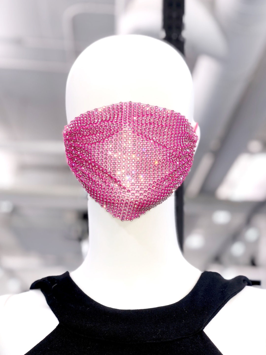 PINK Rhinestone Face Mask / Crystal Mesh / Bling Bling Mask / Diamond ...