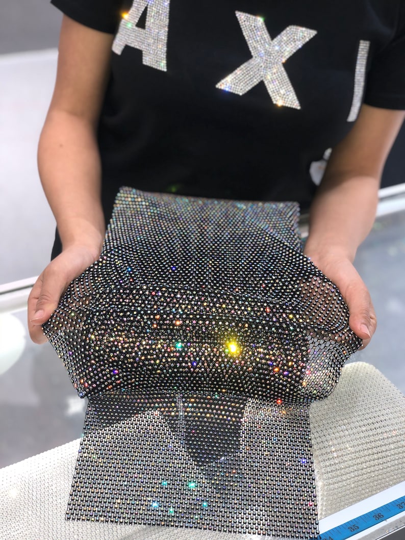 BLACK / CRYSTAL AB Stretchable Rhinestone Fabric / X Fabric - Etsy