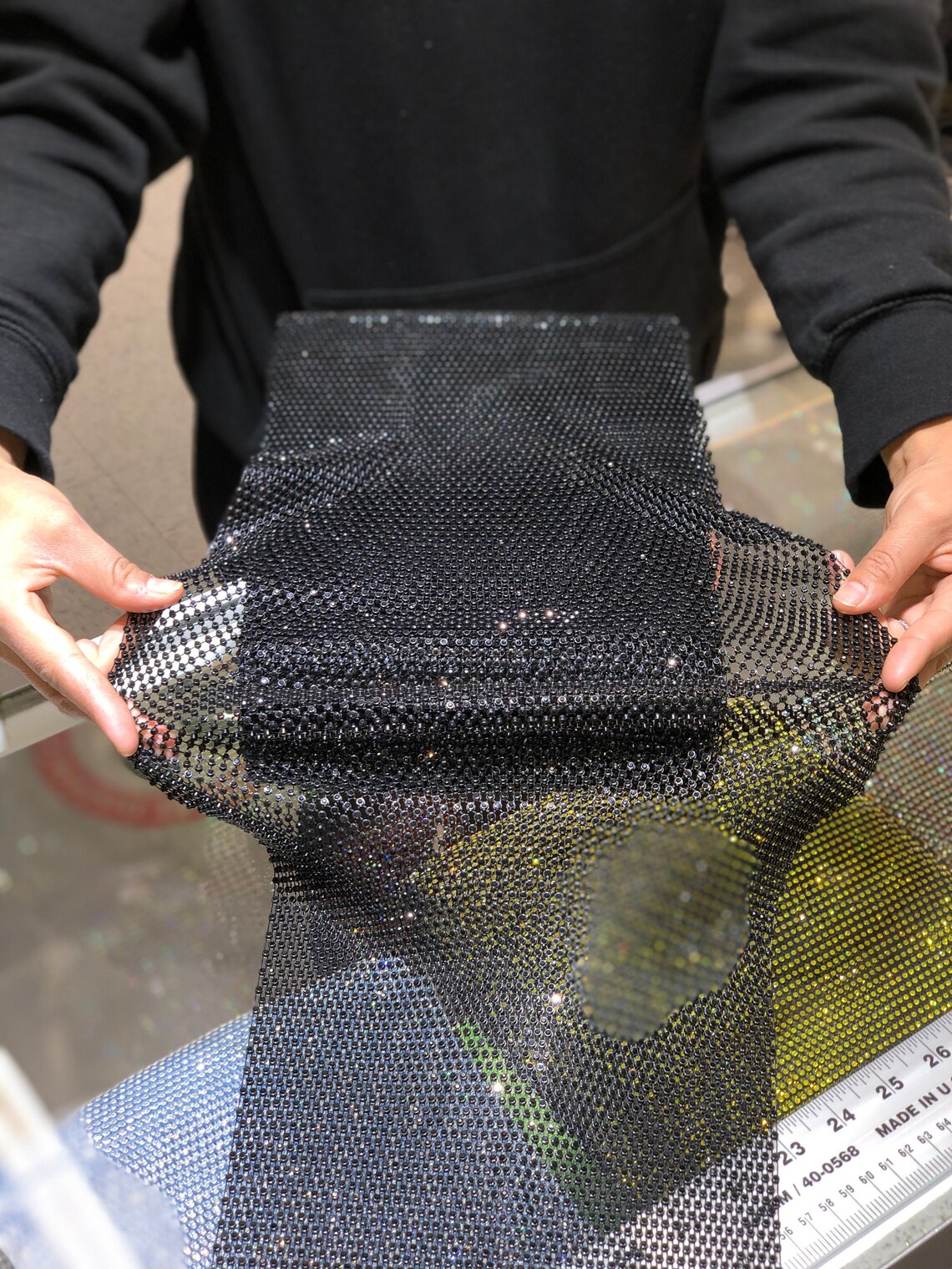BLACK/ JET CRYSTAL Stretchable Rhinestone Fabric /sew on Crystal ...