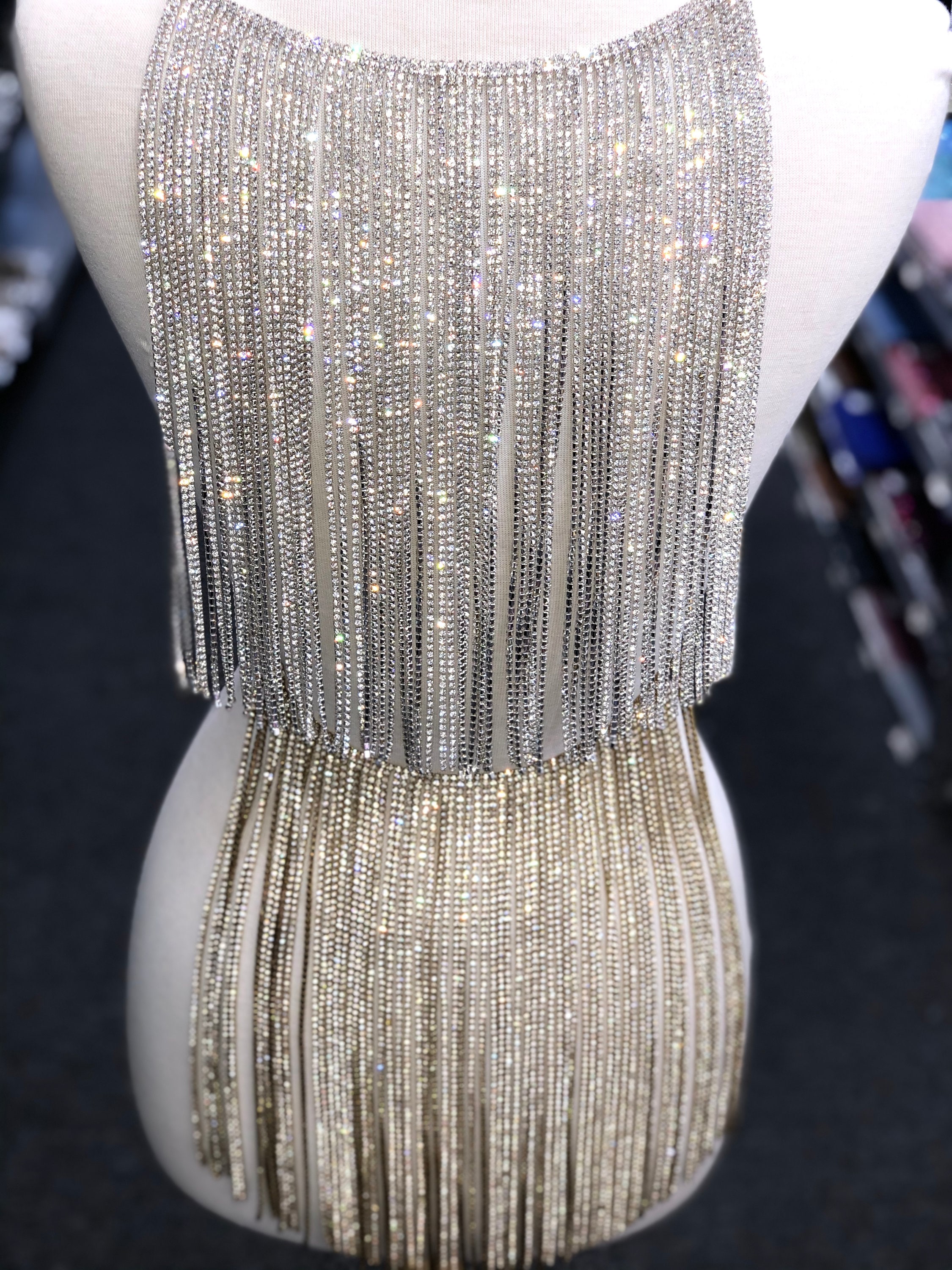 12" Inches Long Rhinestone Fringe I High Quality Rhinestone Trim ...