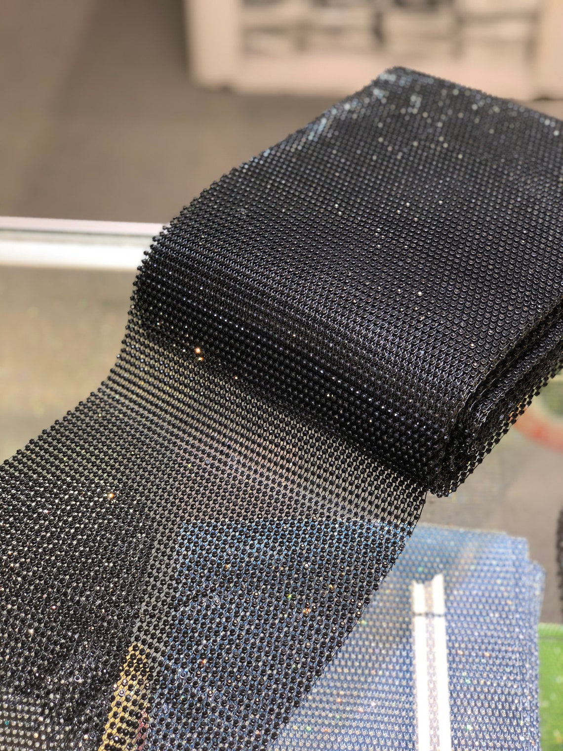 BLACK/ JET CRYSTAL Stretchable Rhinestone Fabric / X 8 Fabric | Etsy