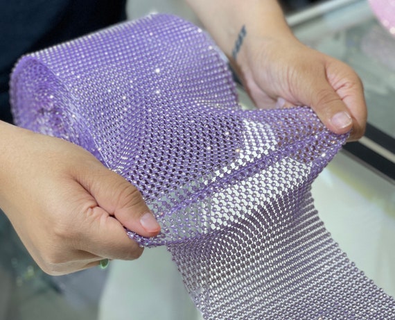 VIOLET Stretchable Rhinestone Fabric / Sew on Crystal Garment | Etsy