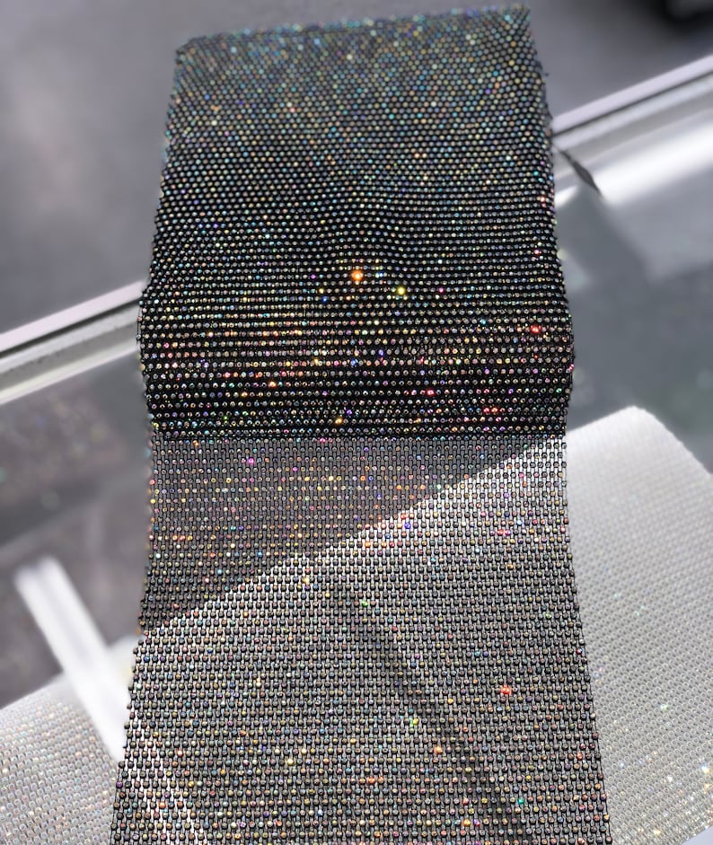 BLACK / CRYSTAL AB Stretchable Rhinestone Fabric / X Fabric - Etsy