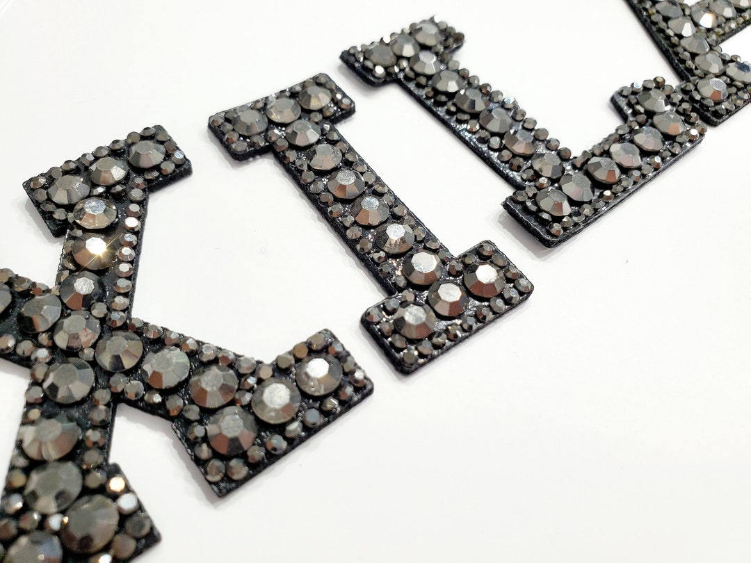 Rhinestone Iron on Letters /black /hematite / Rhinestone Patches for ...