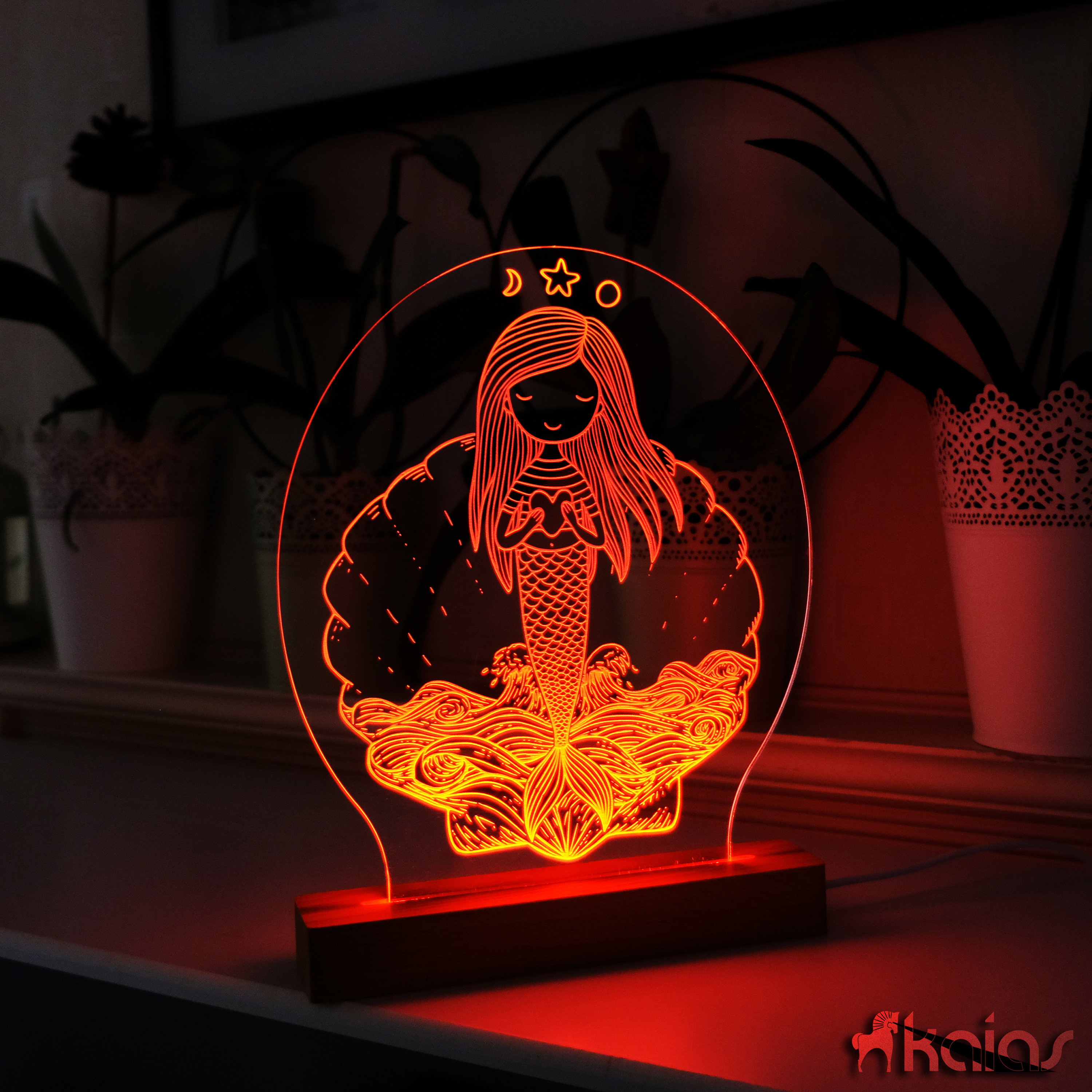 Lámpara acrílica en base de madera Lámpara LED personalizada | Etsy