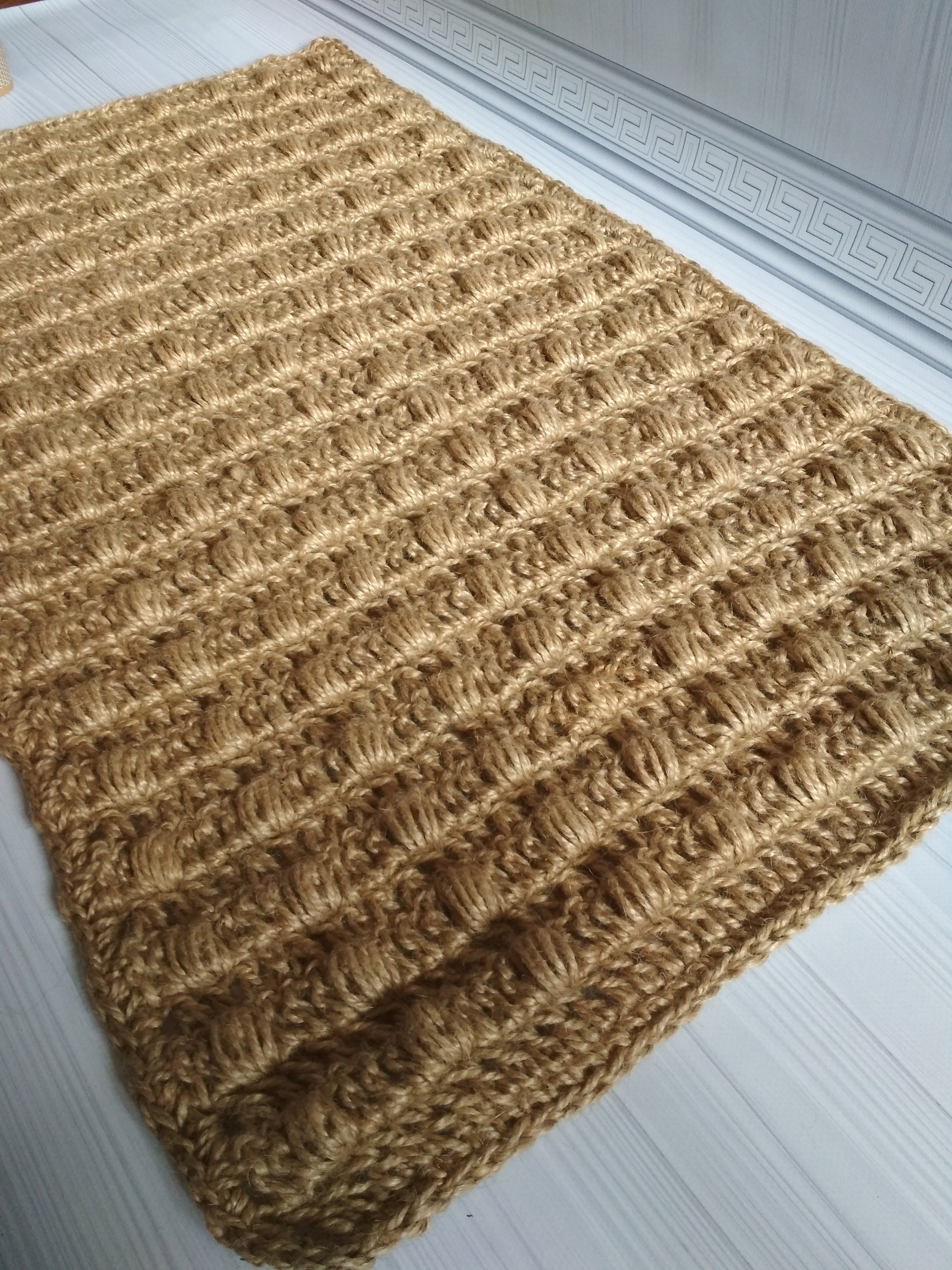 Home & Living Jute bathroom Crochet floor mat. Rectangular runner rug ...