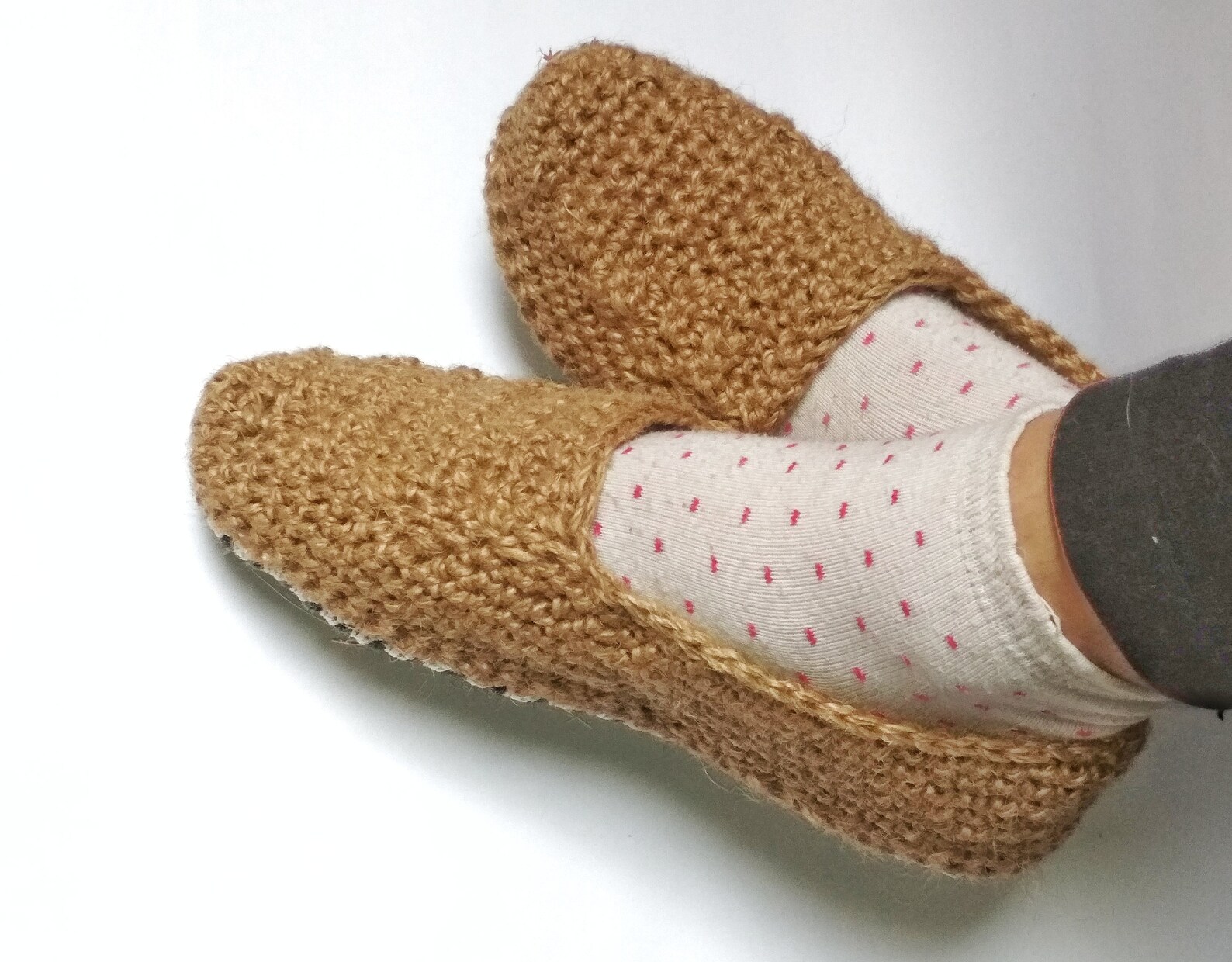 Knitted Slippers Hemp/ Nature Slippers With Sole of Felt - Etsy