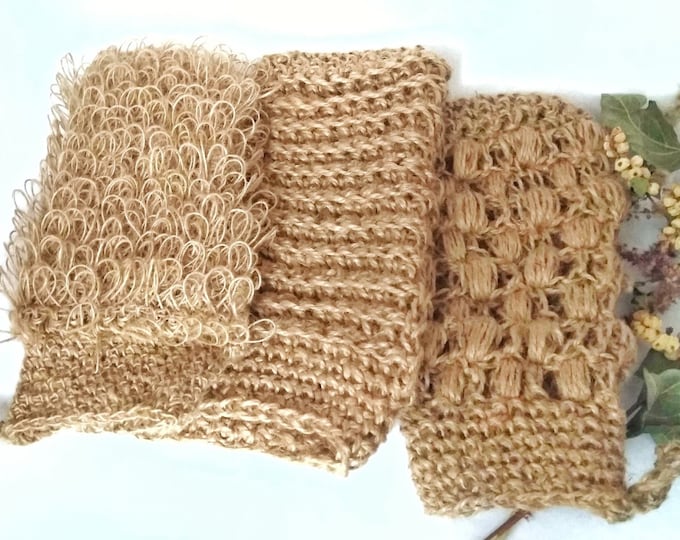 Set Body Exfoliating Gloves Hemp and Linen/ Peeling End Massage Skin ...