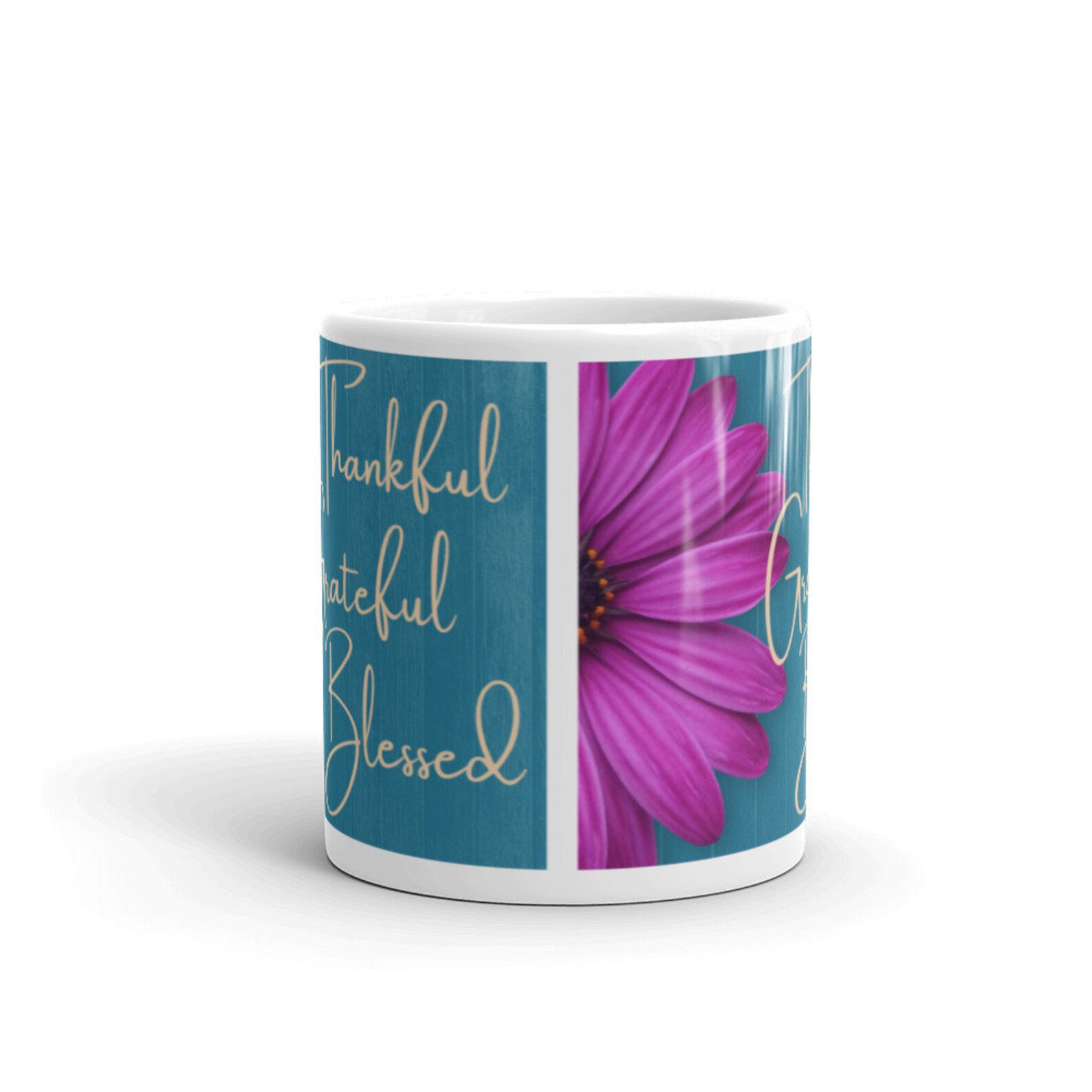 Thankful Grateful Blessed Purple Daisy Flower Mug Thanksgiving Table ...