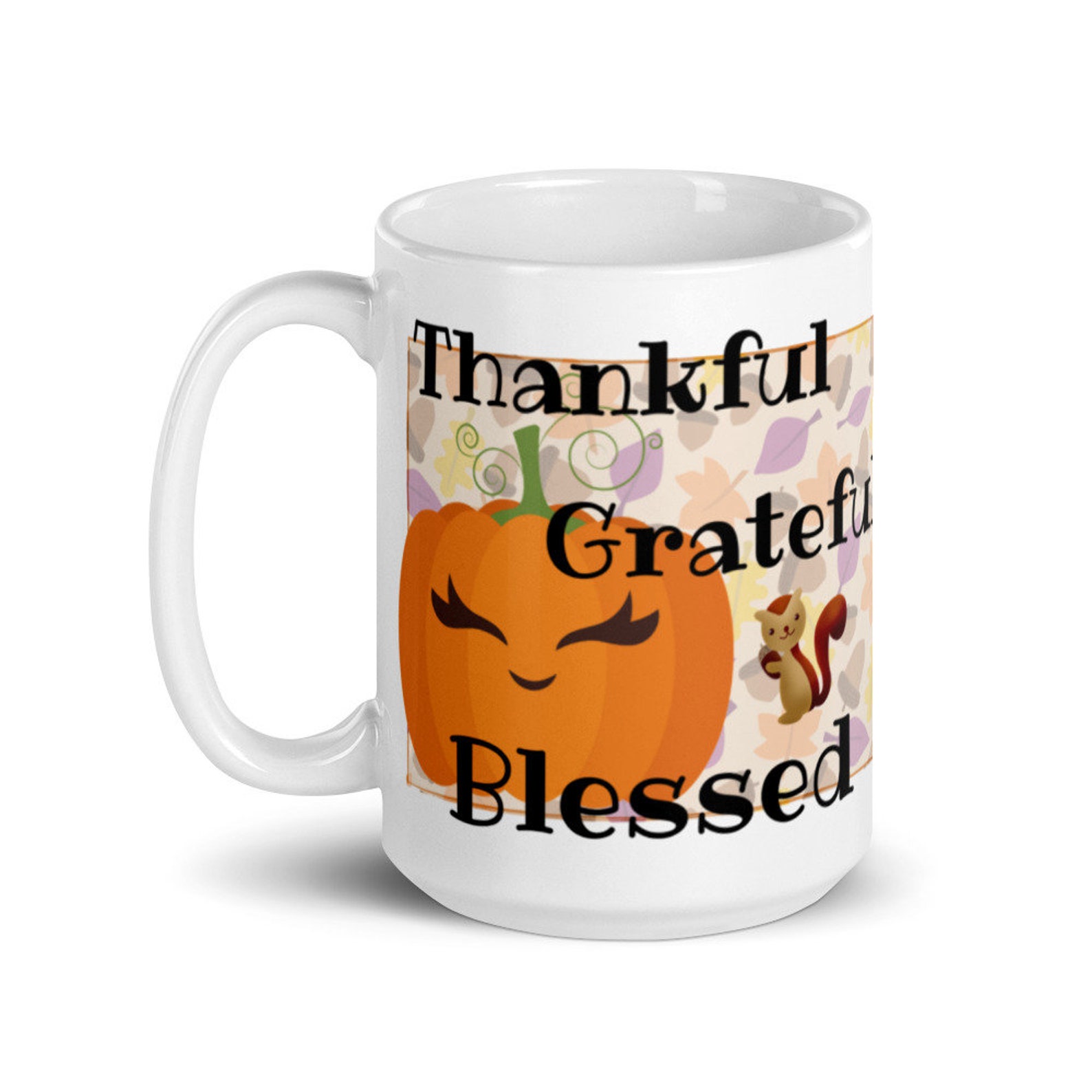 Thankful Grateful Blessed Smiley Face Pumpkin Mug Thanksgiving Table ...