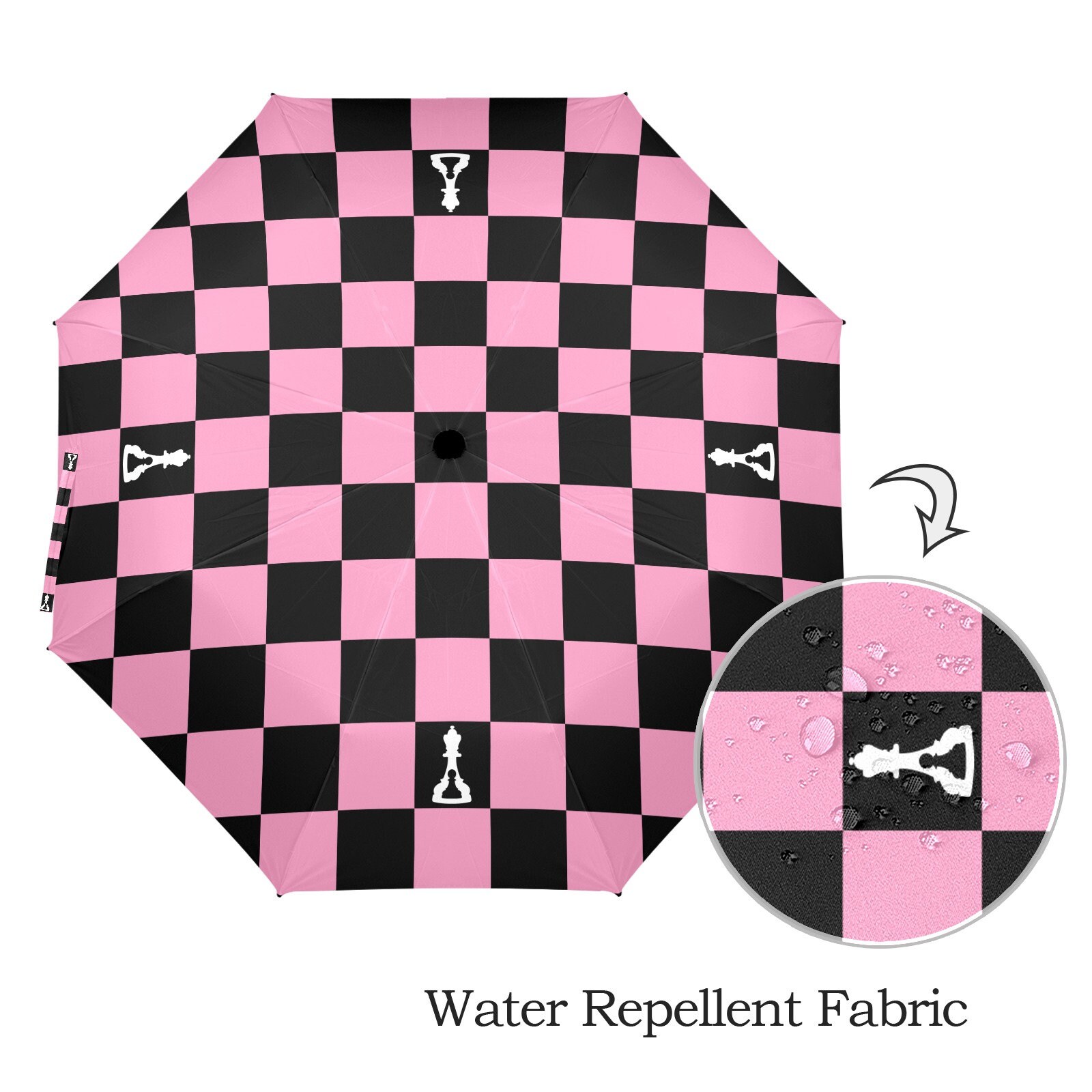 Foldable Umbrella Semi-automatic Pink and Black Checker - Etsy