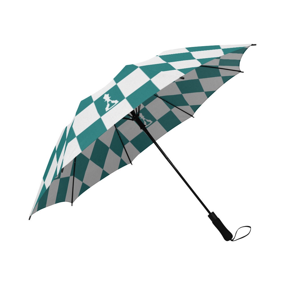 Foldable Umbrella Semi-automatic Green and White Checker - Etsy UK