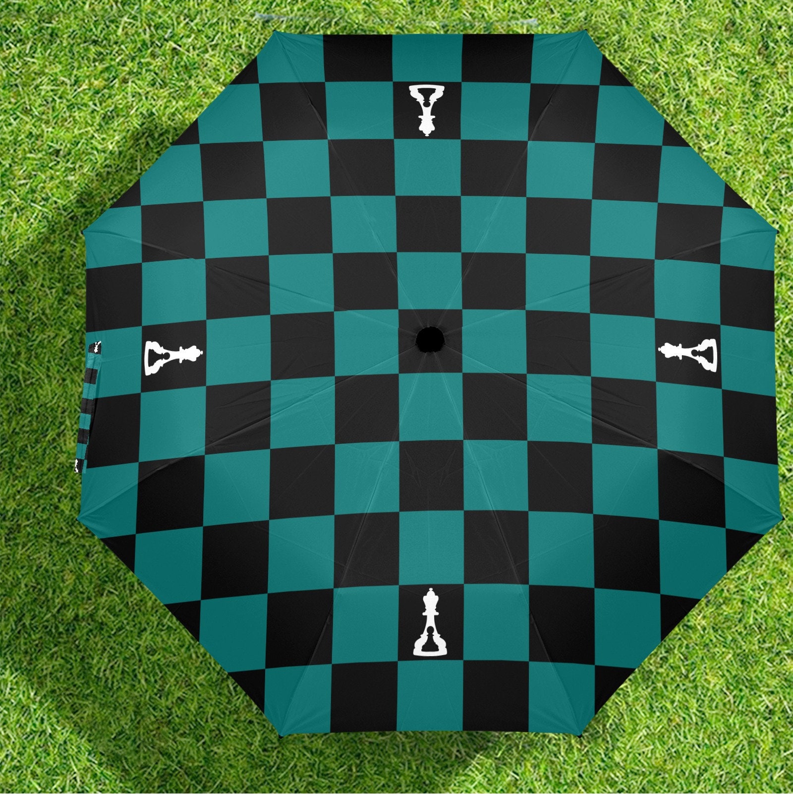 Foldable Umbrella Semi-automatic Green and Black Checker (buenos New ...