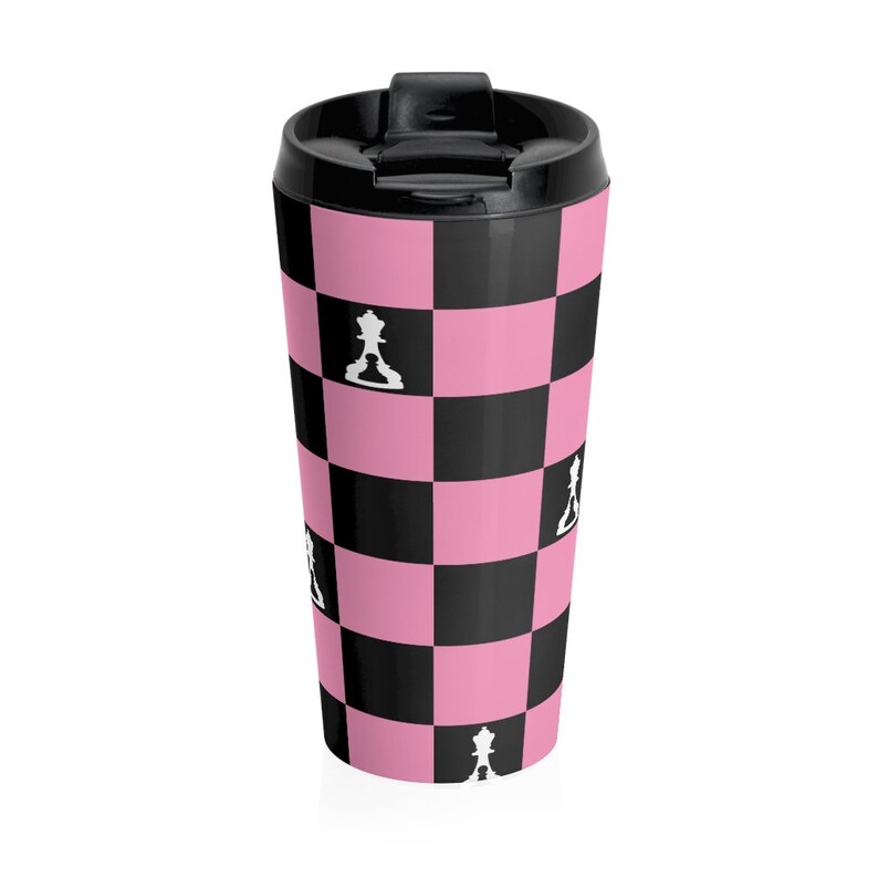 Stainless Steel Travel Mug 15 Oz Black and Pink Checker - Etsy UK