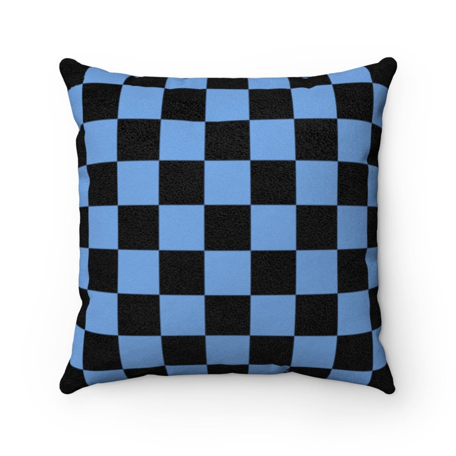 Faux Suede Black and Light Blue Checker Square Throw Pillow (buenos New ...