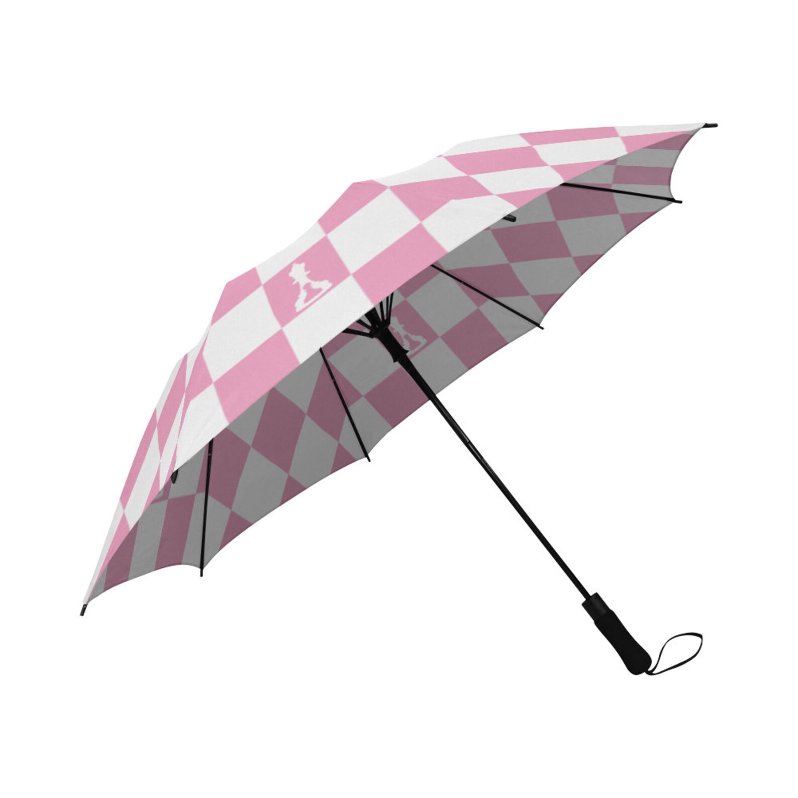Foldable Umbrella Semi-automatic Pink and White Checker - Etsy UK