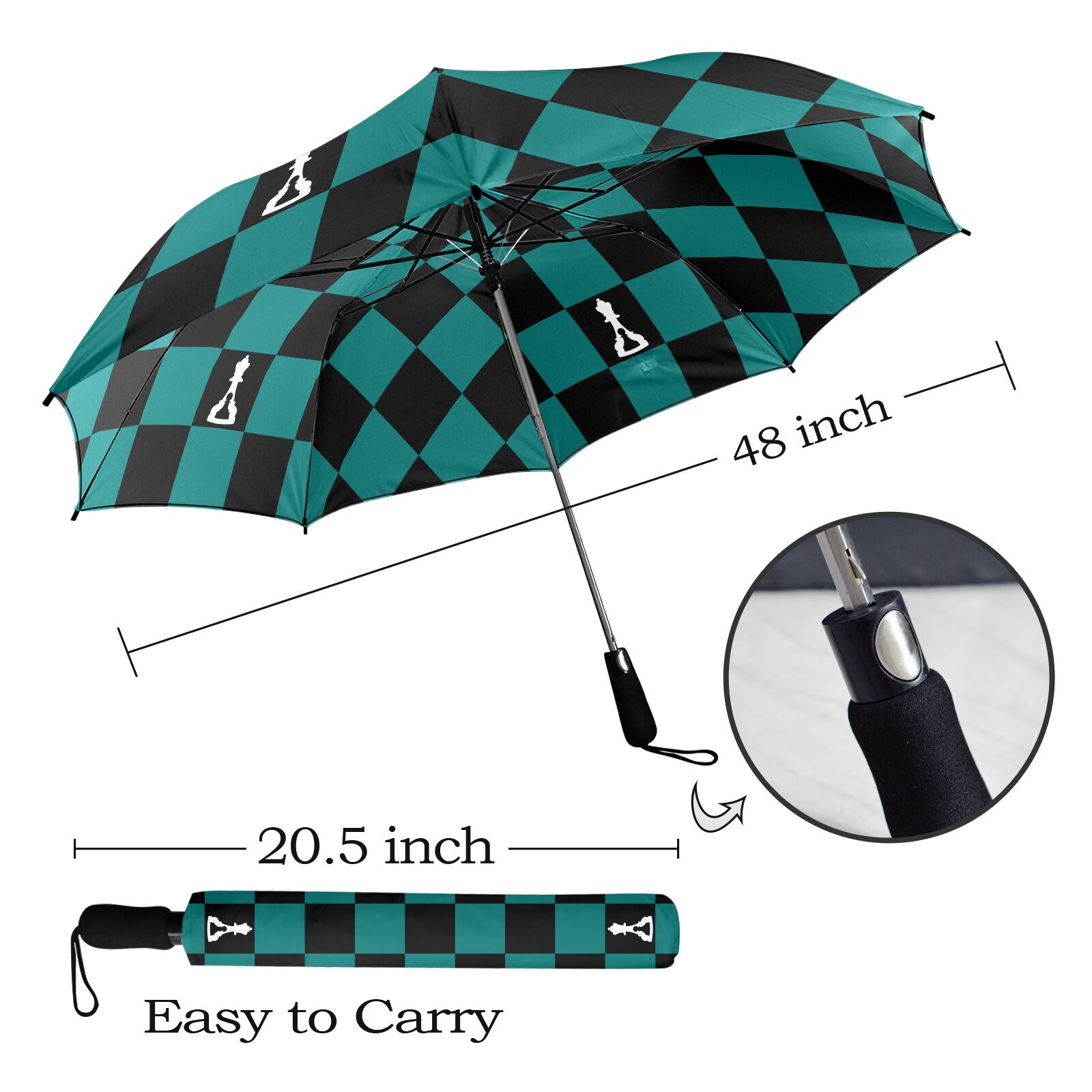 Foldable Umbrella Semi-automatic Green and Black Checker - Etsy