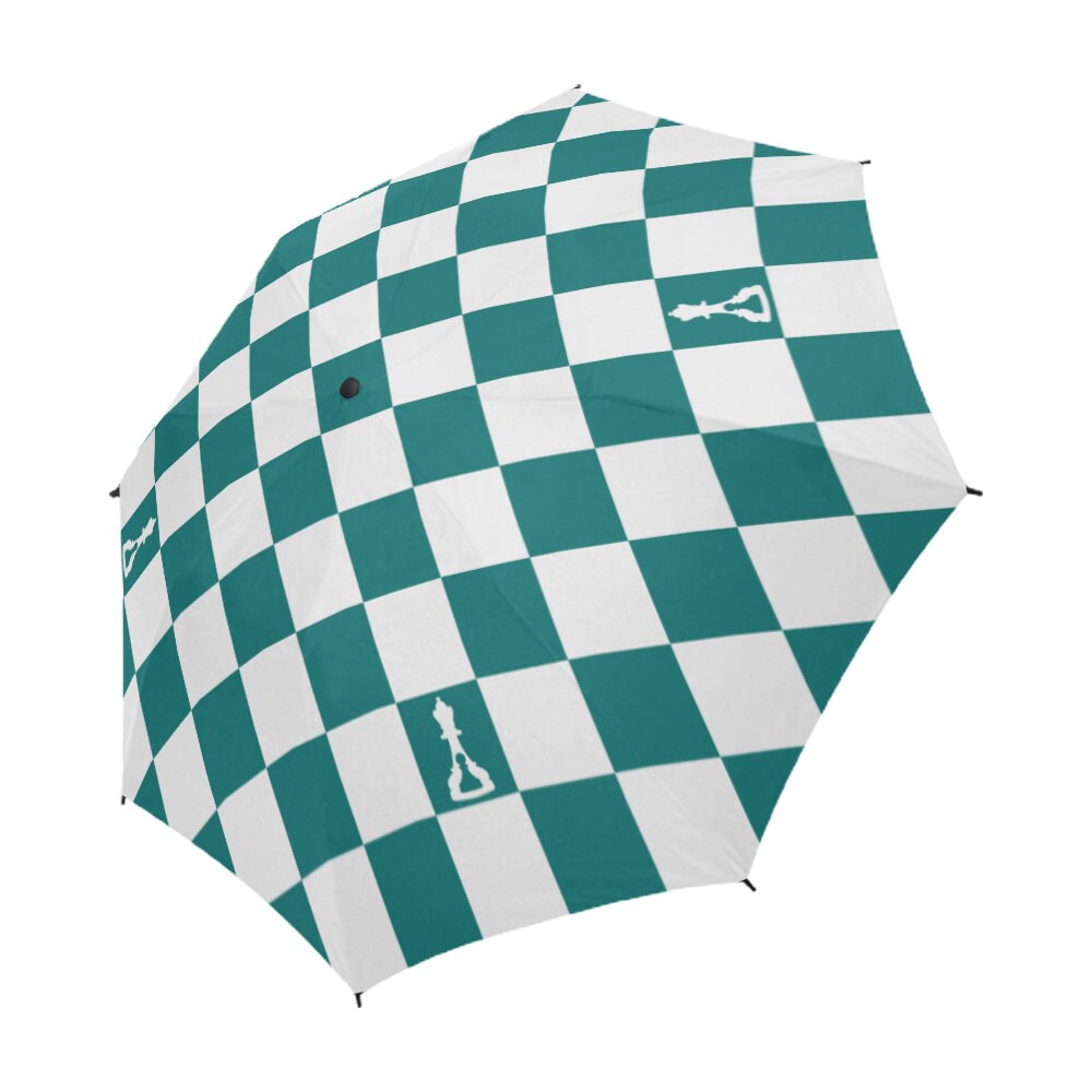 Foldable Umbrella Semi-automatic Green and White Checker - Etsy UK
