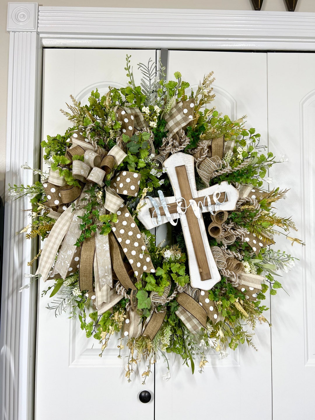 Neutral Everyday Cross Wreath, Farmhouse Religious Decor for Your Front ...
