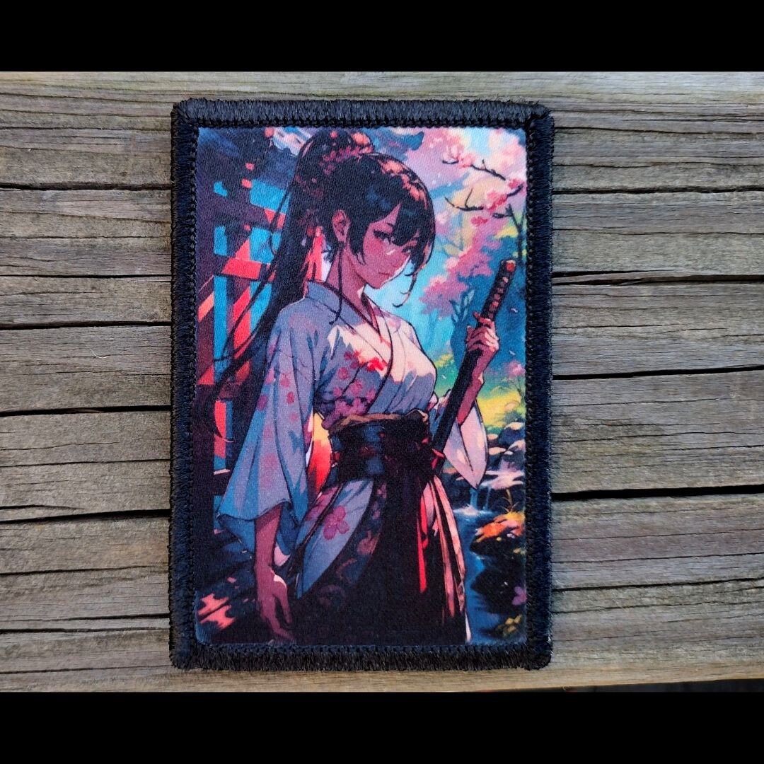 Anime Samurai Girl Morale Patch - Hook and Loop Backing for Backpack ...