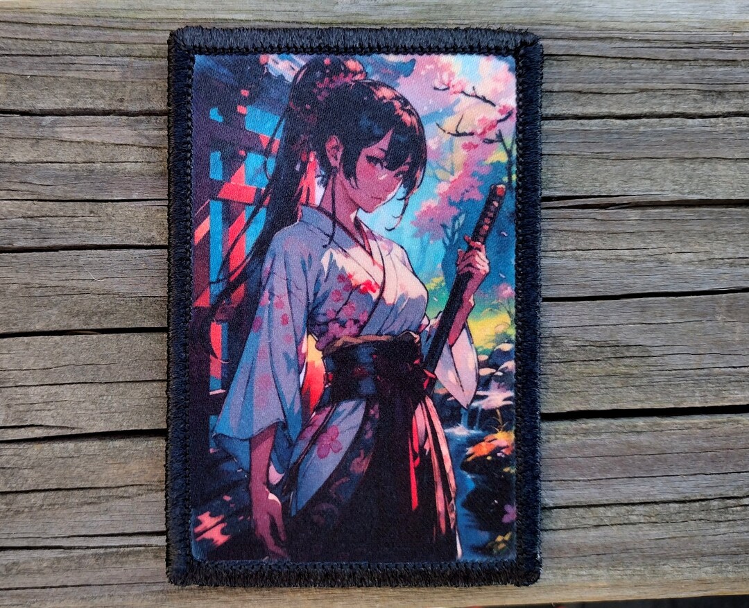 Anime Samurai Girl Morale Patch Hook and Loop Backing for Backpack ...