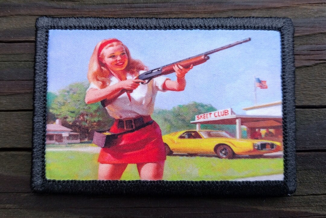 Vintage Pinup Girl Clay Shooting Morale Patch Hook and Loop Backing for ...