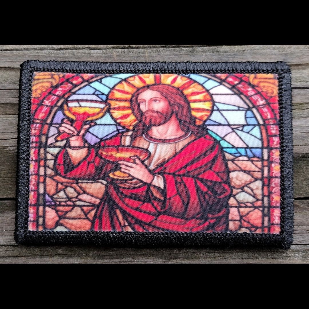 Jesus Stained Glass Christian Morale Patch - Hook and Loop Backing for Backpack, Rucksack ...