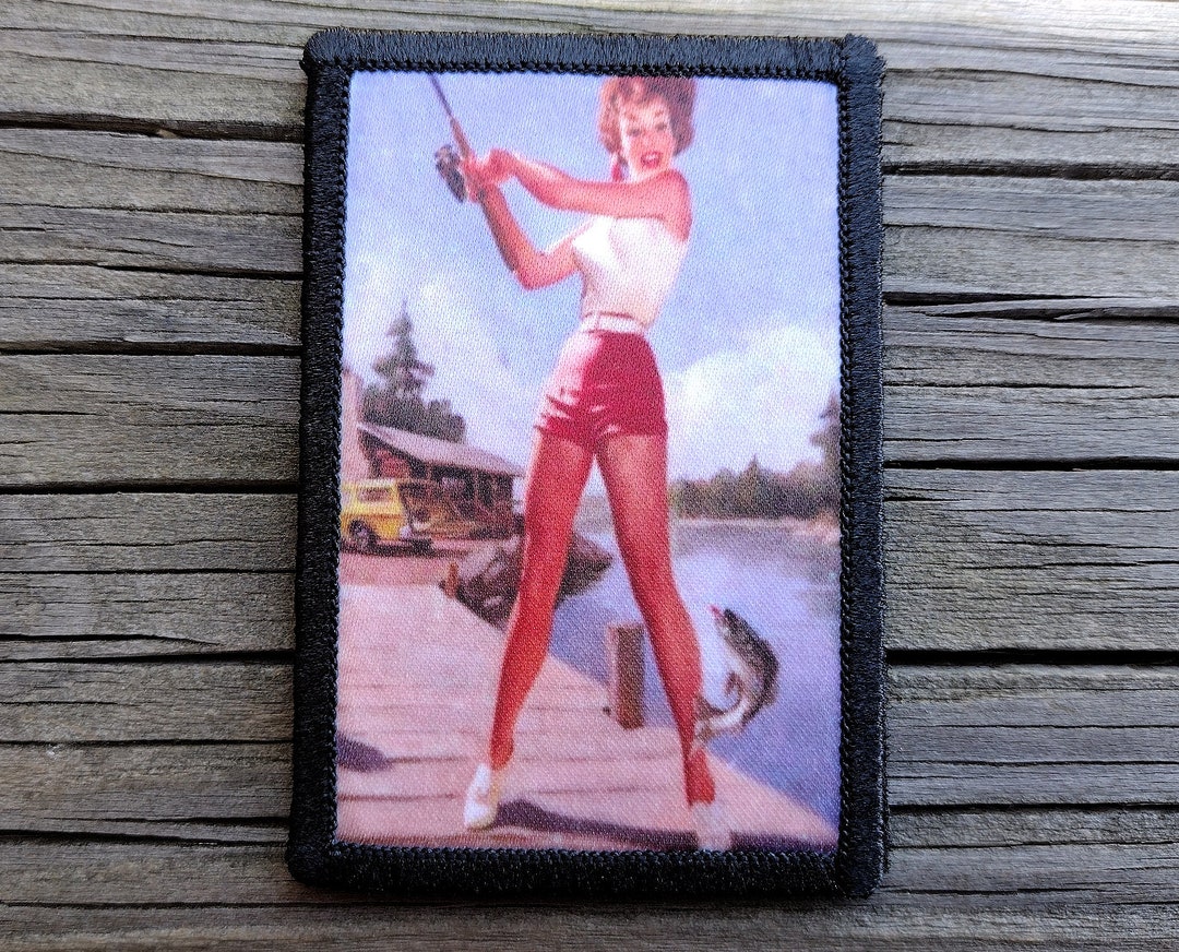 Vintage Pinup Girl Fishing Sexy Morale Patch Hook and Loop - Etsy