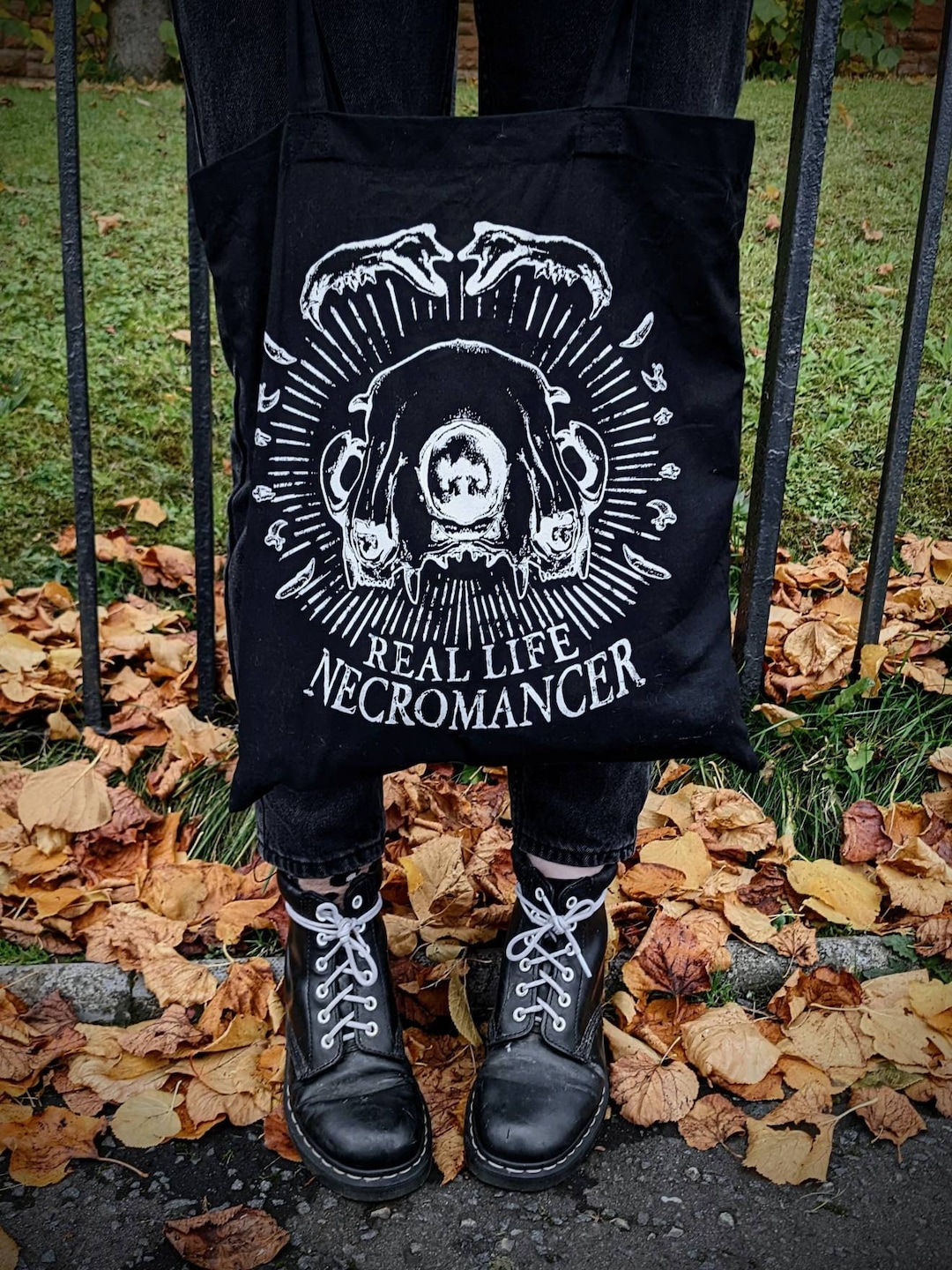REAL LIFE NECROMANCER, Black Screen Printed Tote Bag Vulture Culture ...